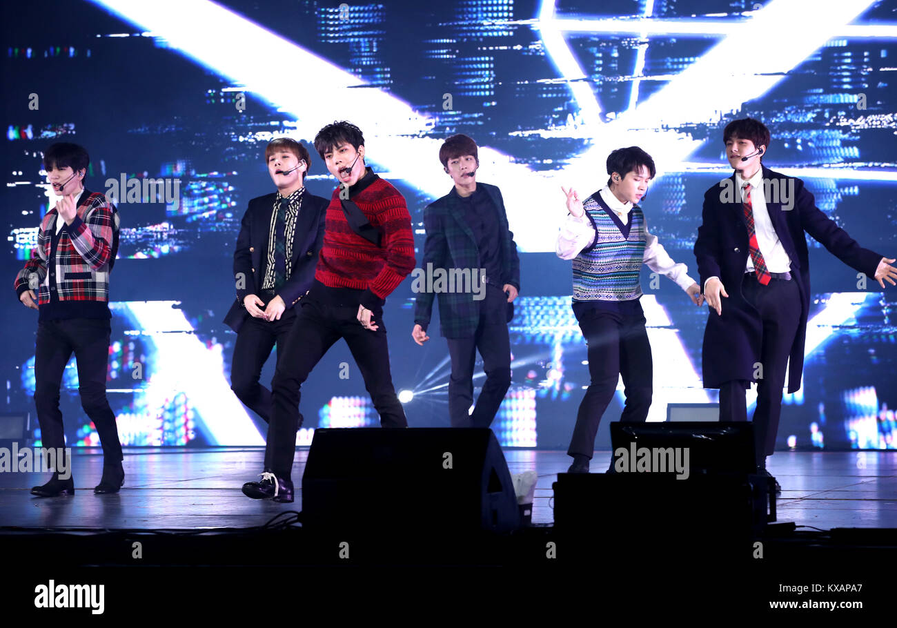 09th Jan, 2018. S. Korean boy group INFINITE South Korean boy group INFINITE performs during a ...