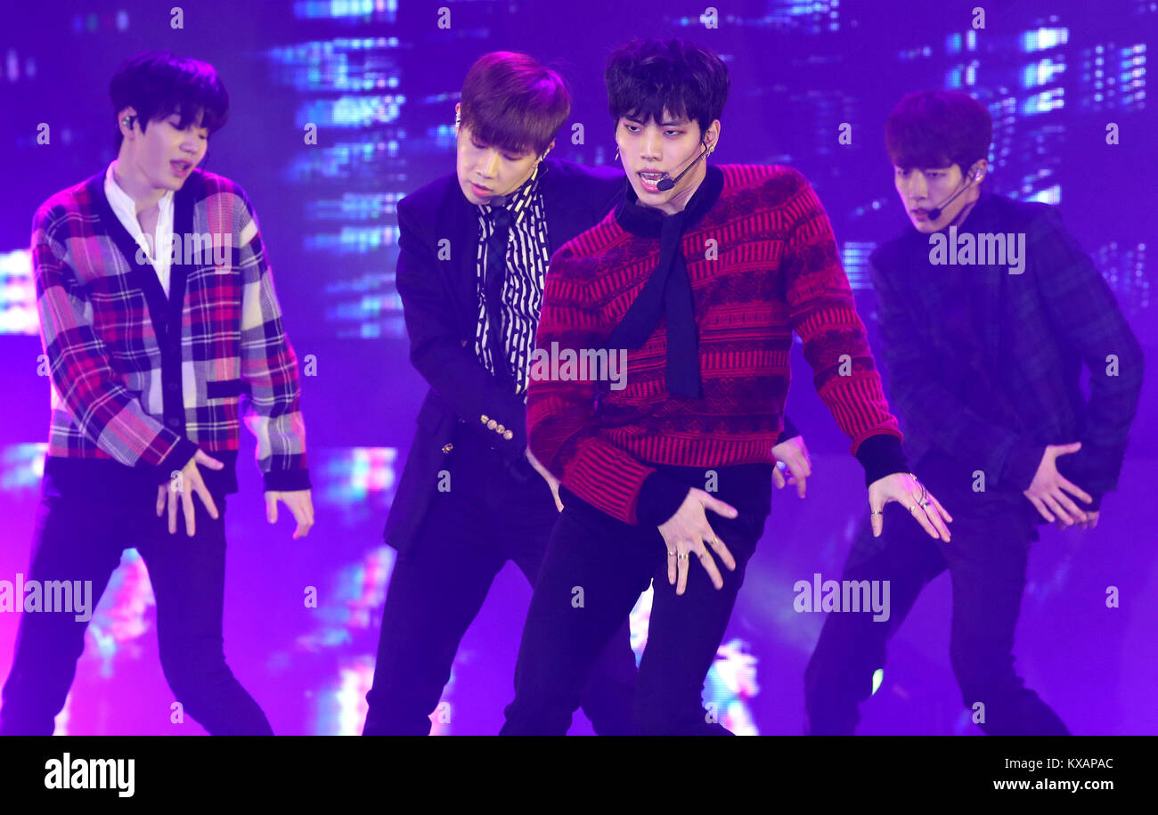 09th Jan, 2018. S. Korean boy group INFINITE South Korean boy group INFINITE performs during a ...