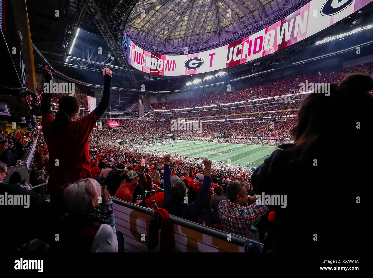 Atlanta, GA, USA. 8th Jan, 2018. Georgia fans celebrate a touchdown ...