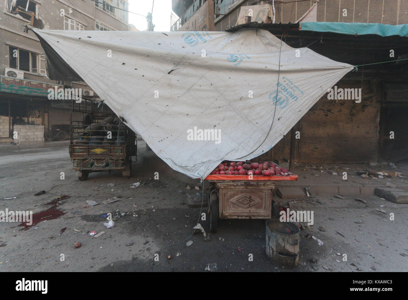 Douma, Damascus, Syria. 8th Jan, 2018. General view aftermath of the ...
