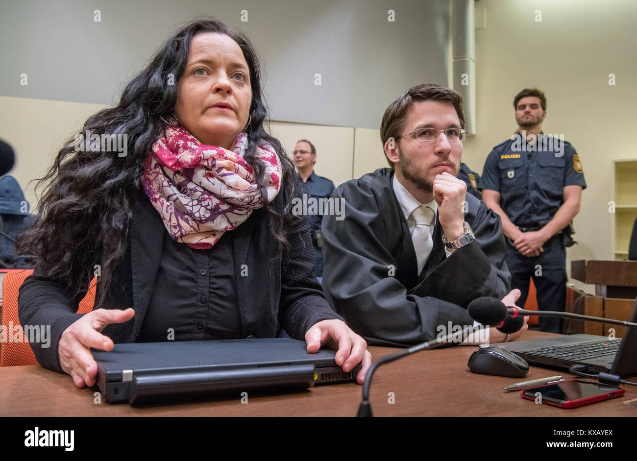 Munich, Germany. 09th Jan, 2018. The defendant Beate Zschaepe (L) sits ...