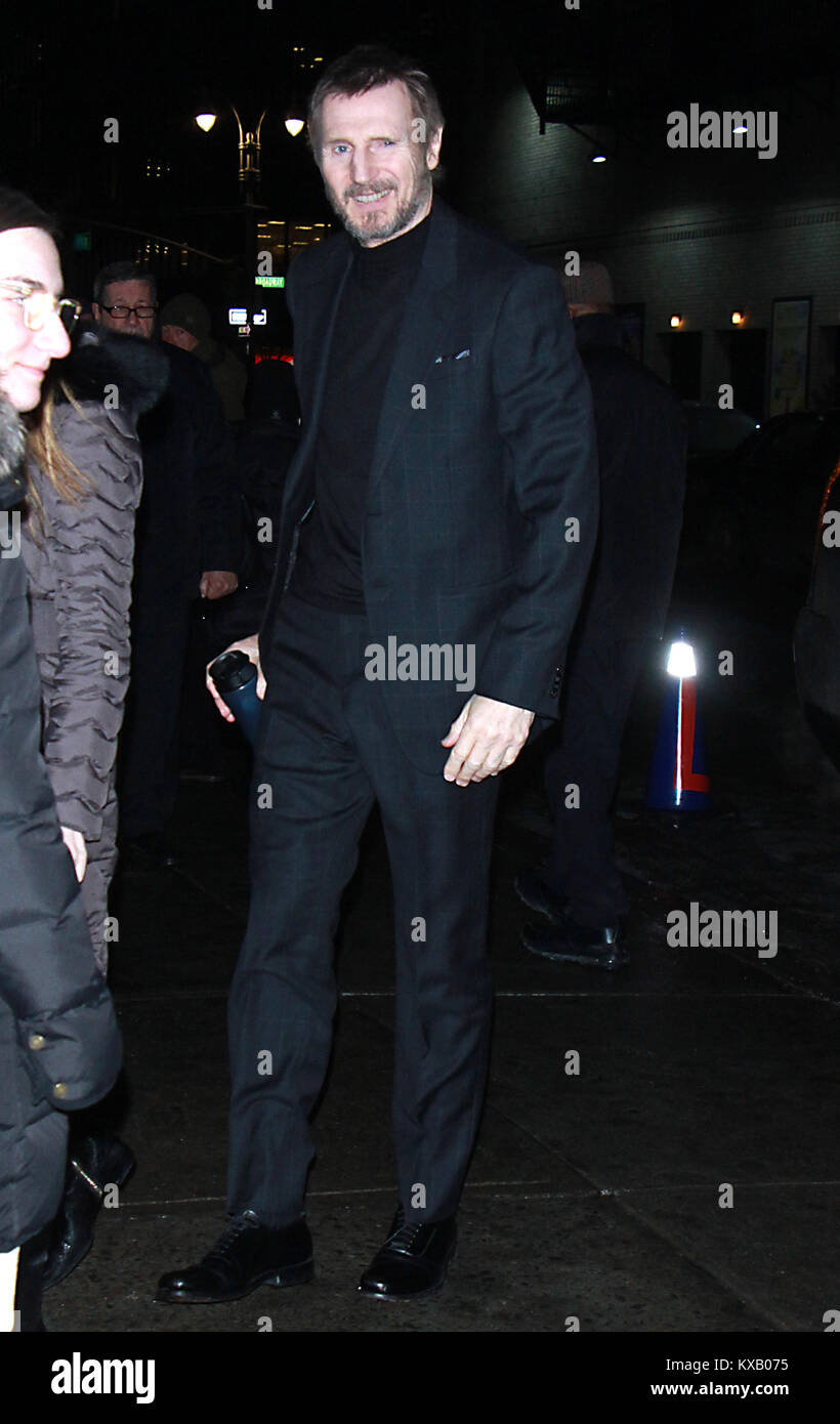 New York, NY, USA. 8th Jan, 2018. Liam Neeson seen at The Late Show ...