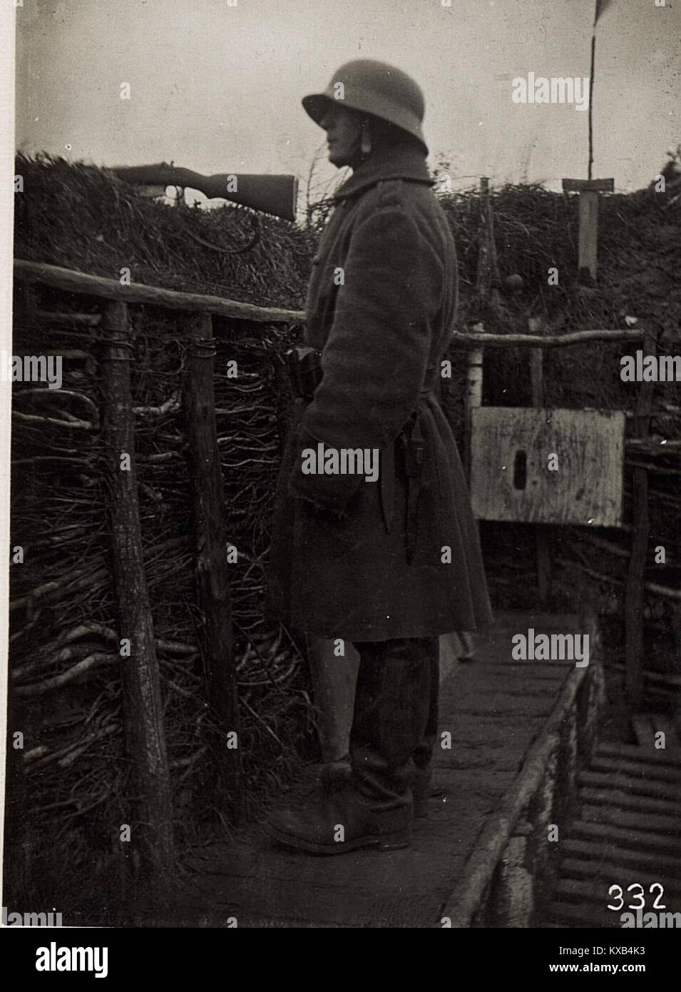 A historical photograph showing trench posts of the 2nd Mounted Rifle ...