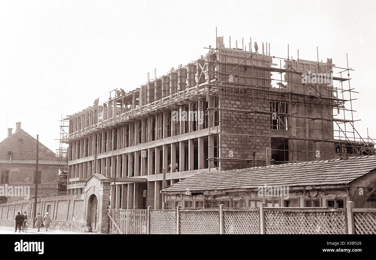 A photograph showing the construction of the Večer newspaper building ...