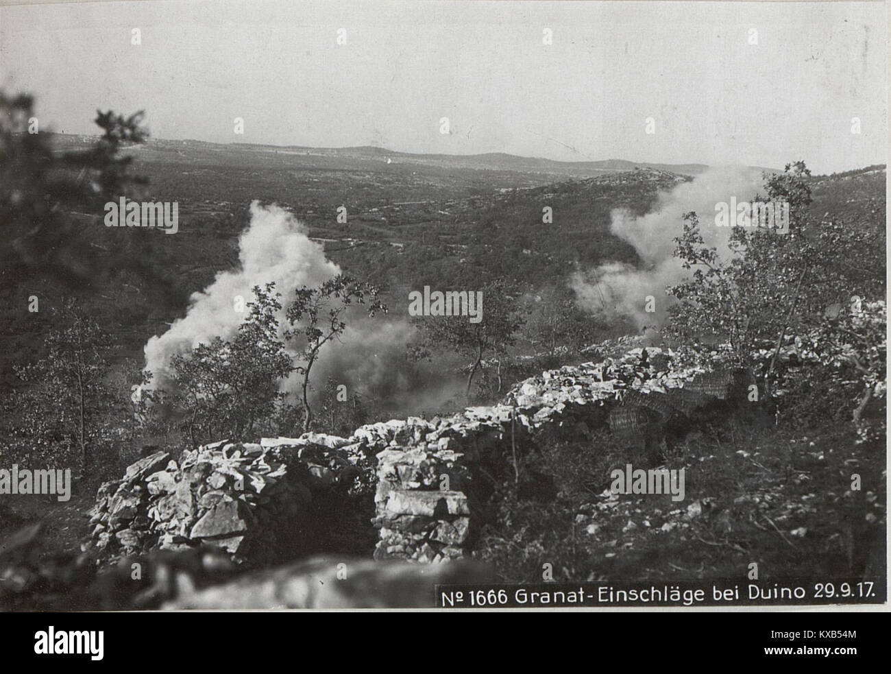 This photograph shows artillery shell impacts near Duino on 29 ...