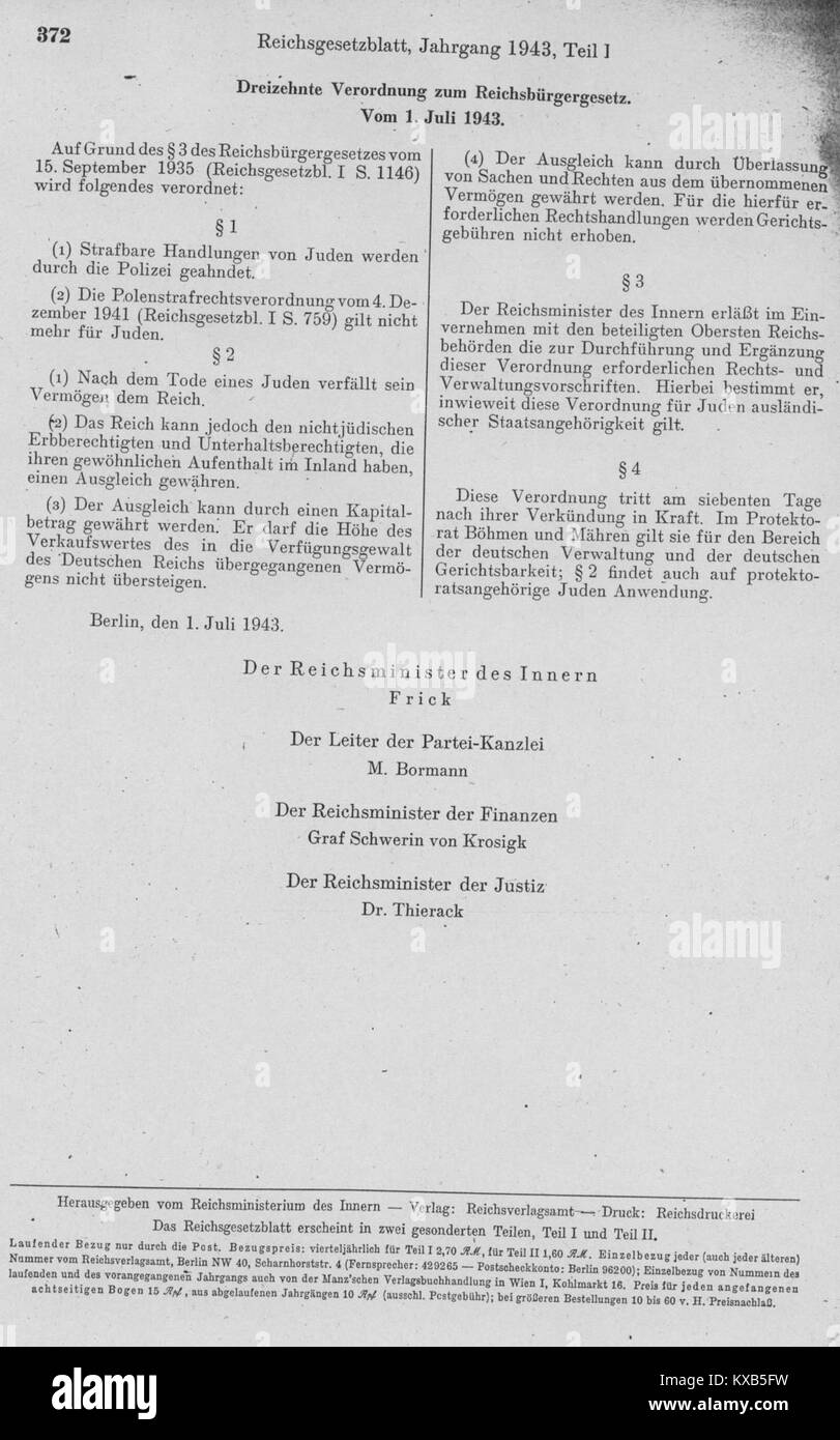 The Reichsbürgergesetz (Reich Citizenship Law) was enacted in 1943 in ...