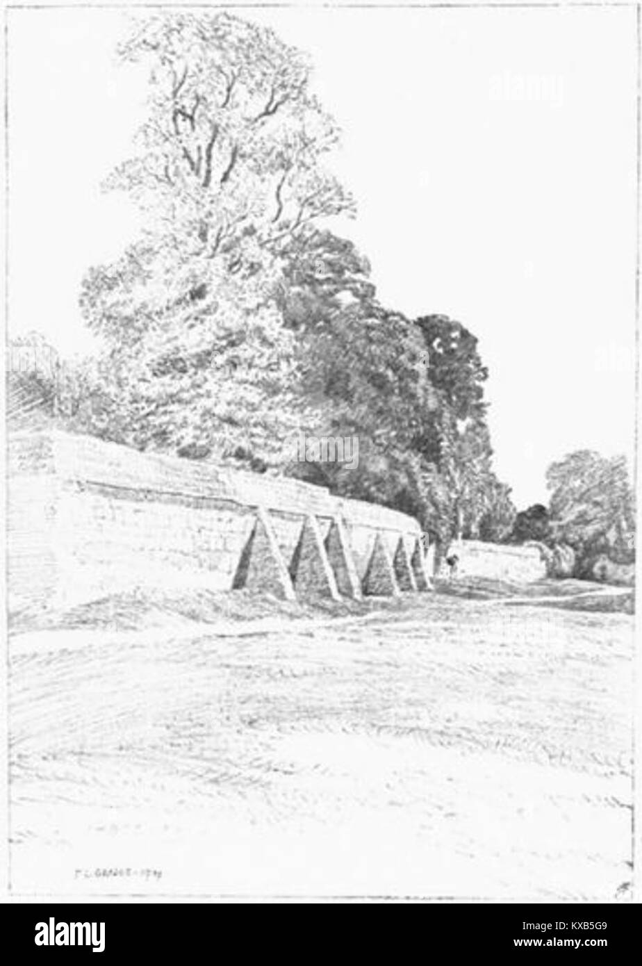 The 1910 photograph by Griggs shows the Peterhouse Wall at Coe Fen ...