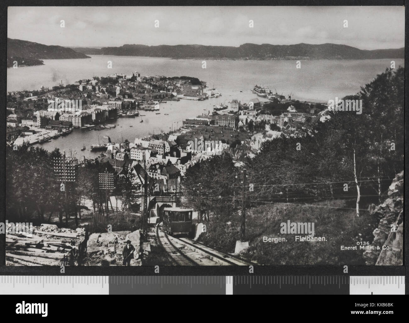 This image shows Fløibanen, a funicular railway in Bergen, Norway. The ...