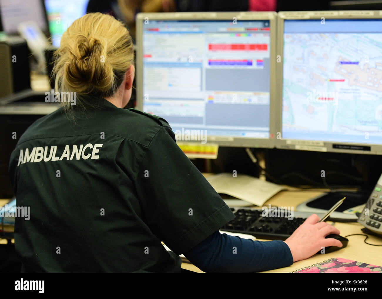 A Scottish Ambulance Service call handler in Cardonald Glasgow Stock ...