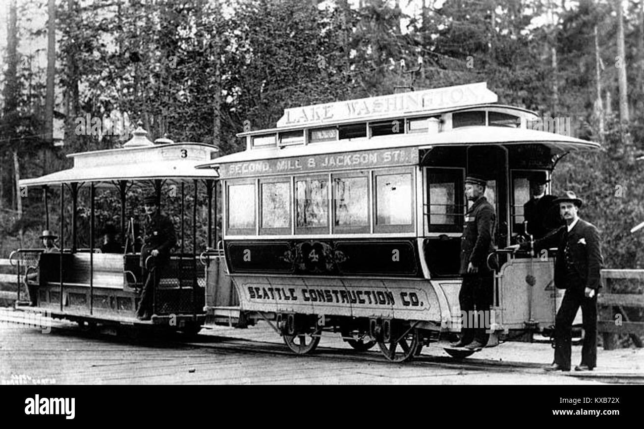 Grip car and trailer car of cable street railway, Seattle, 1888 Stock ...