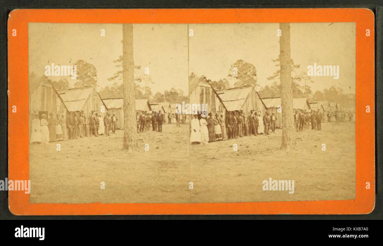 Group lined up in front of a row of shacks, from Robert N. Dennis ...