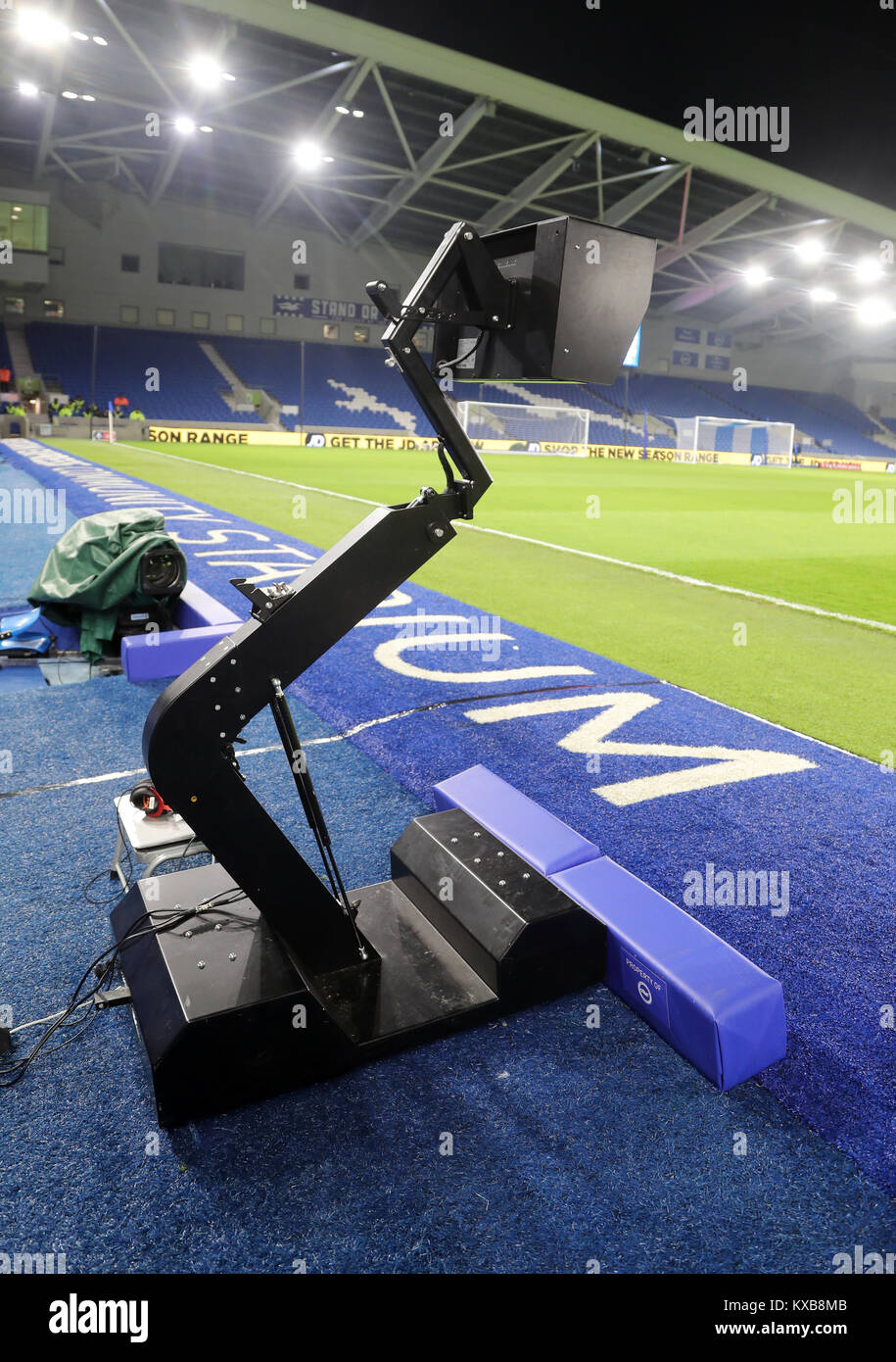 A view of the Video Assistant Referee (VAR) system pitchside, which ...