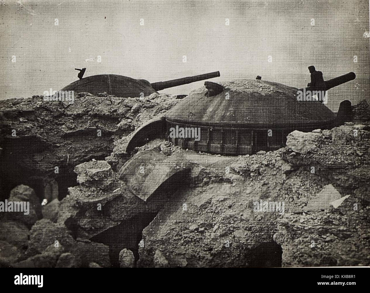 This historical photograph from June 1916 depicts the 149mm turret guns ...