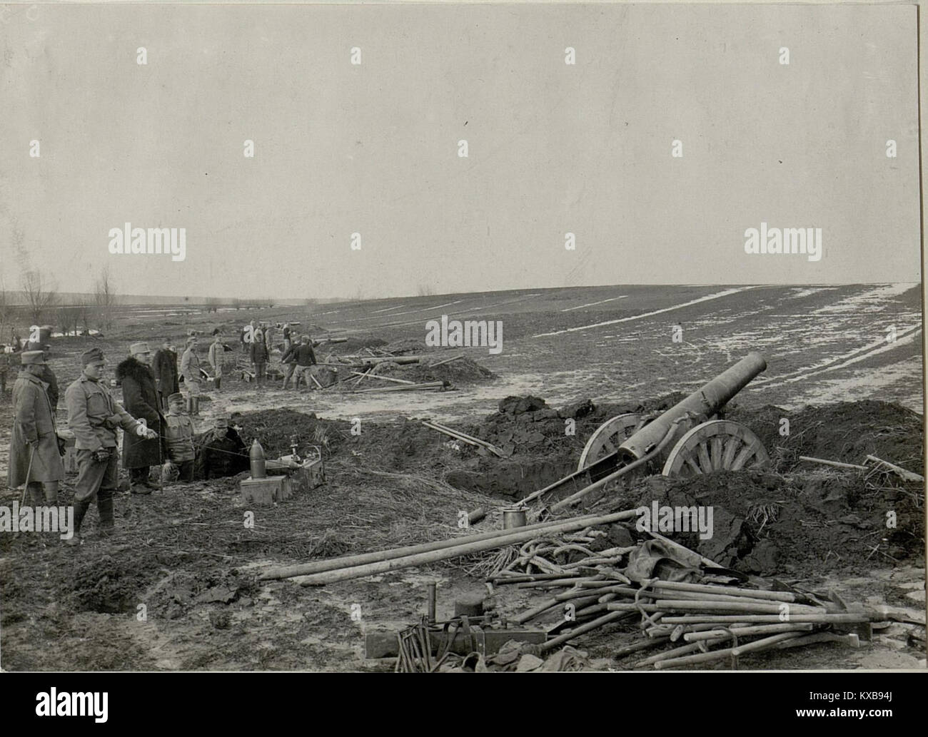 The image shows a 15 cm heavy howitzer battery located north of ...