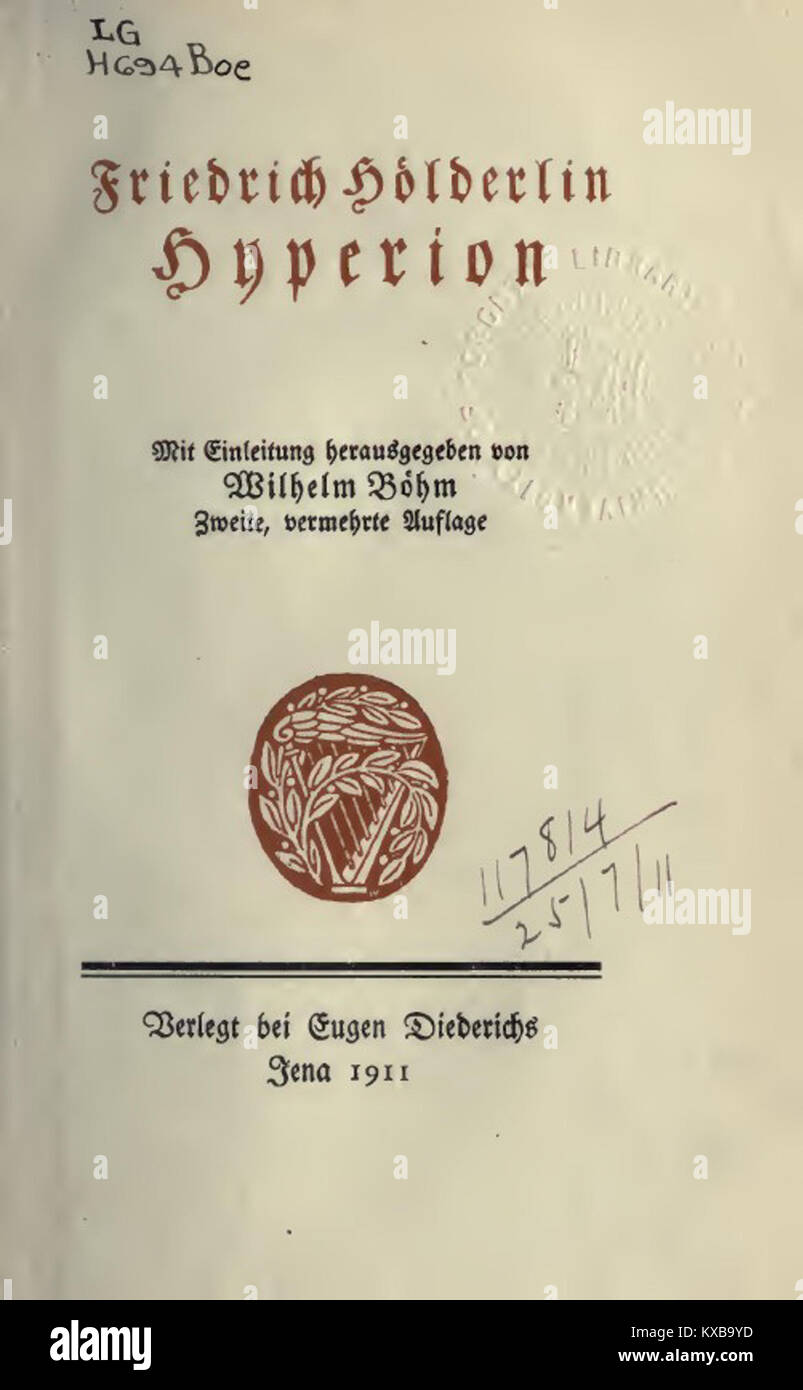 The 1911 edition of Friedrich Hölderlin’s *Hyperion* presents a key ...