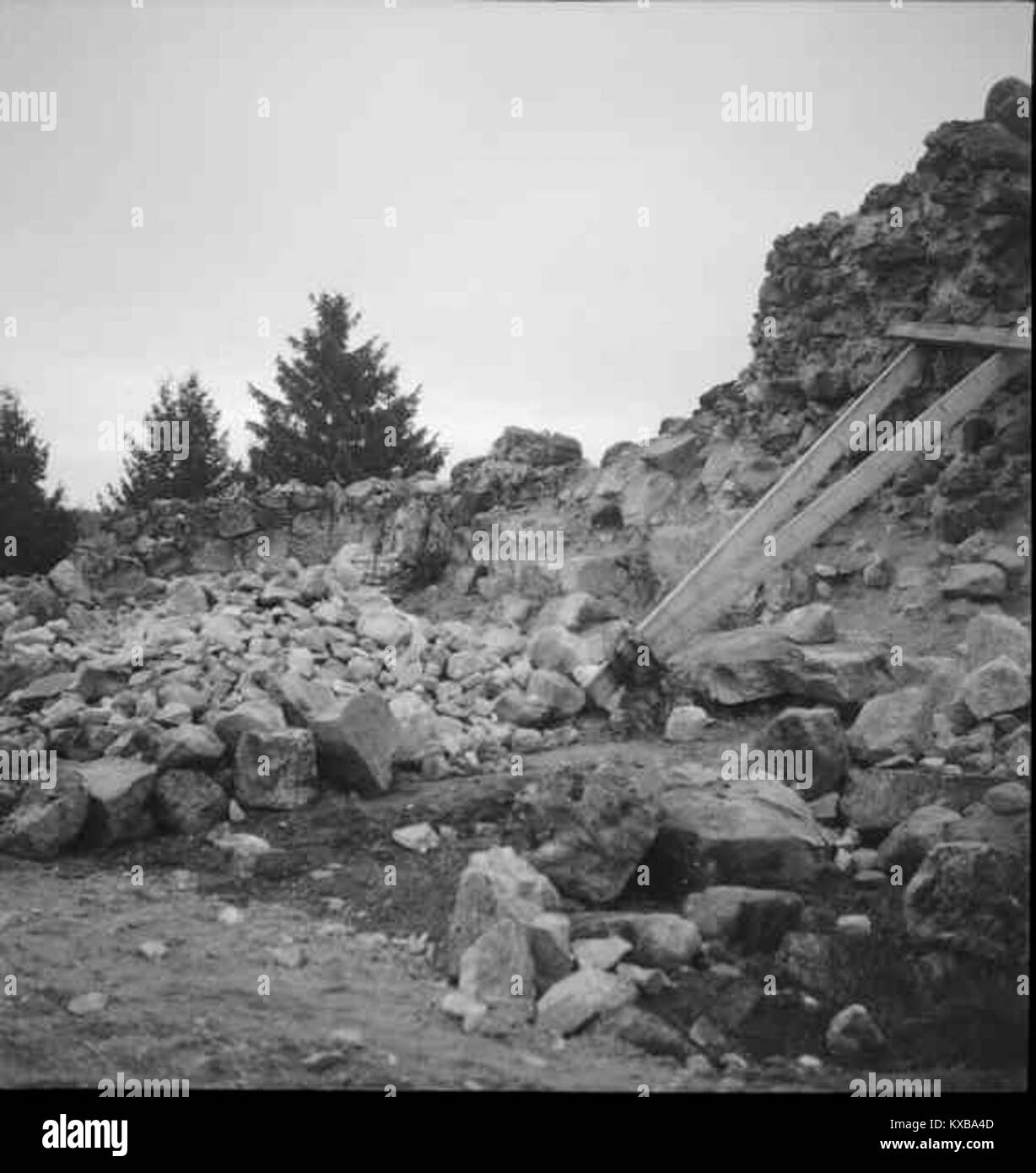 This image features the ruins of the Hällevik church, a historic ...