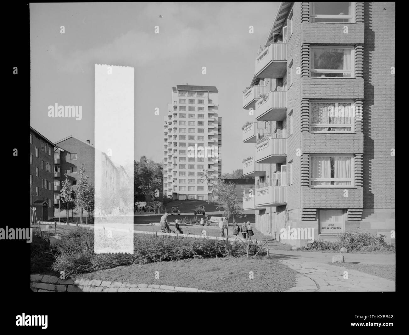 This photograph captures the Høybygget at Hoff, a significant building ...