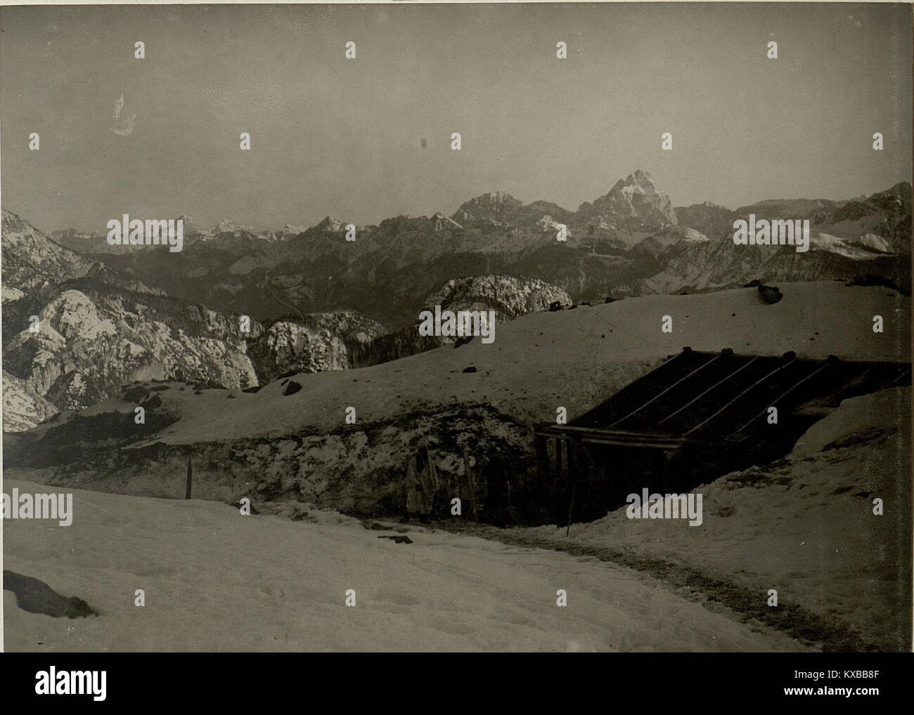 A photograph showing the artillery observer's hut of the field howitzer ...