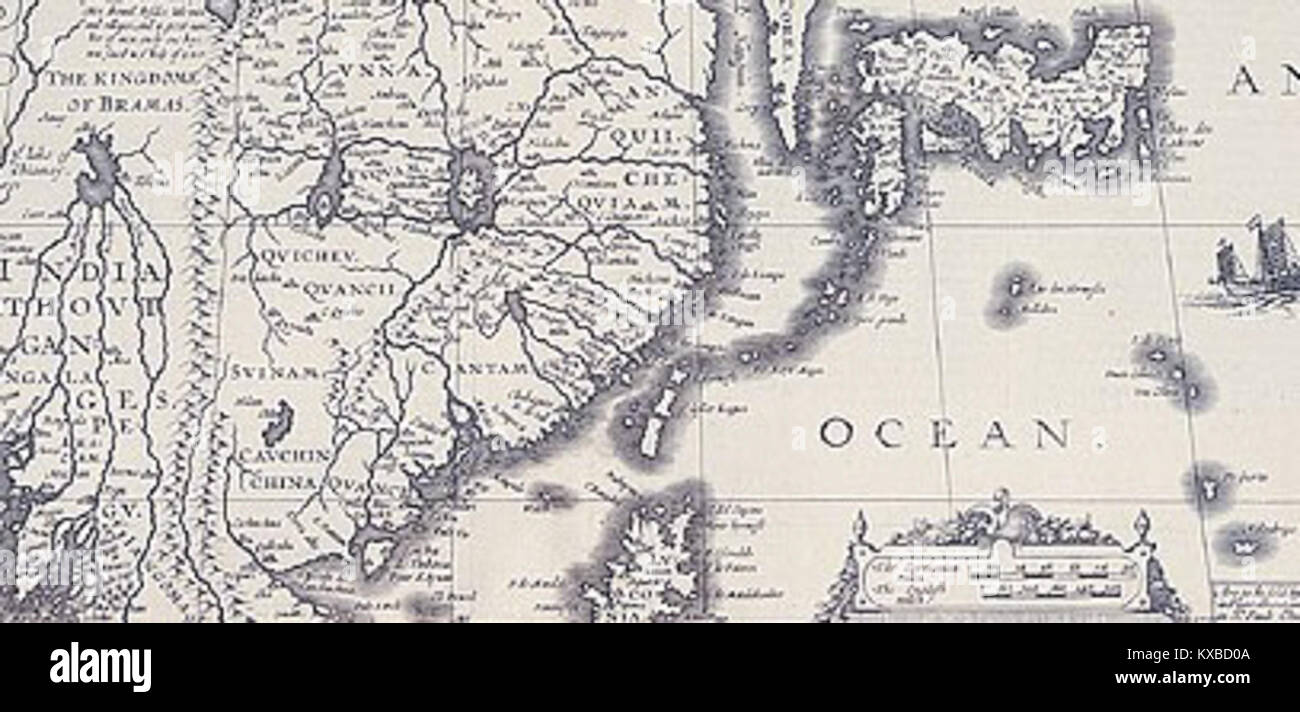 A 1627 historical map depicting Formosa (Taiwan) and nearby regions ...