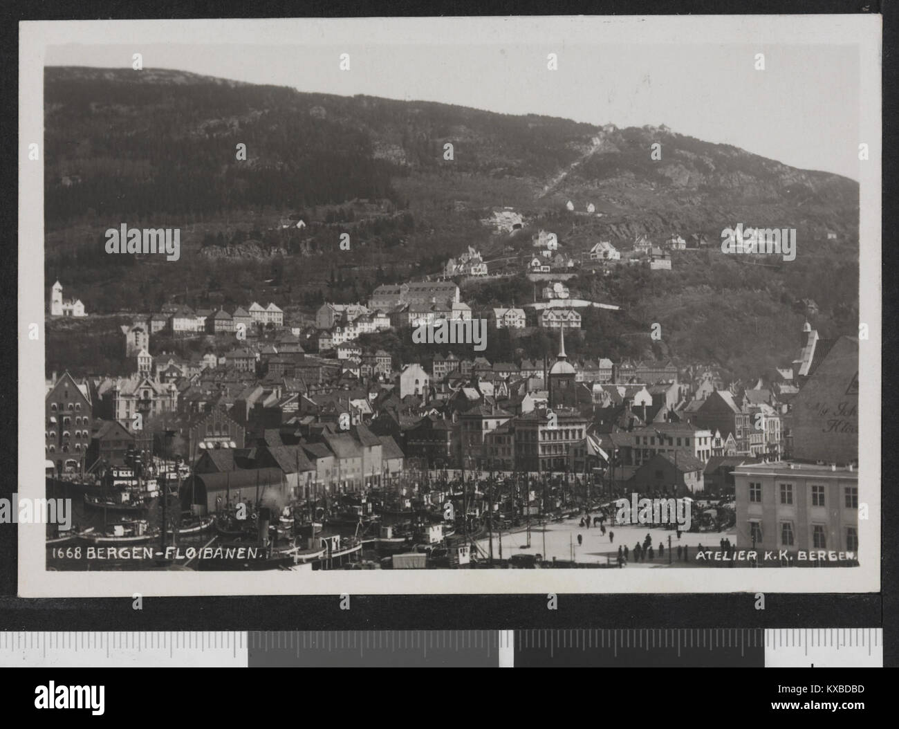 A photograph from 1668 showing Bergen's Fløibanen, a funicular railway ...
