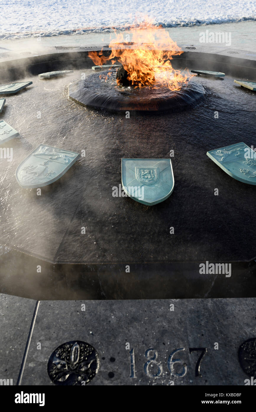 The Centennial Flame on Parliament Hill in Ottawa in winter ...