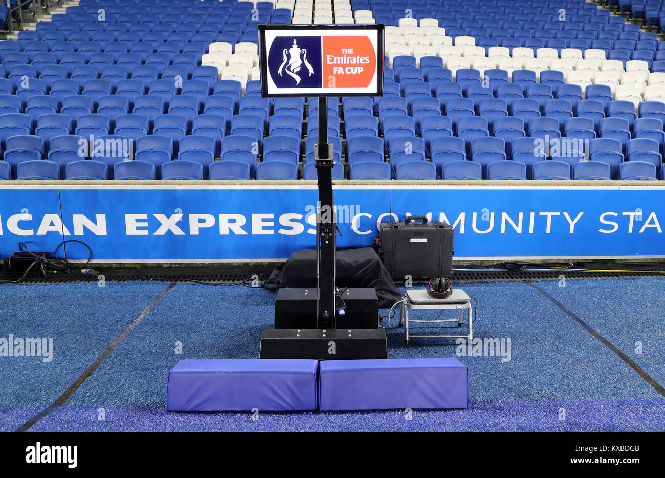 A view of the Video Assistant Referee (VAR) system pitchside, which ...