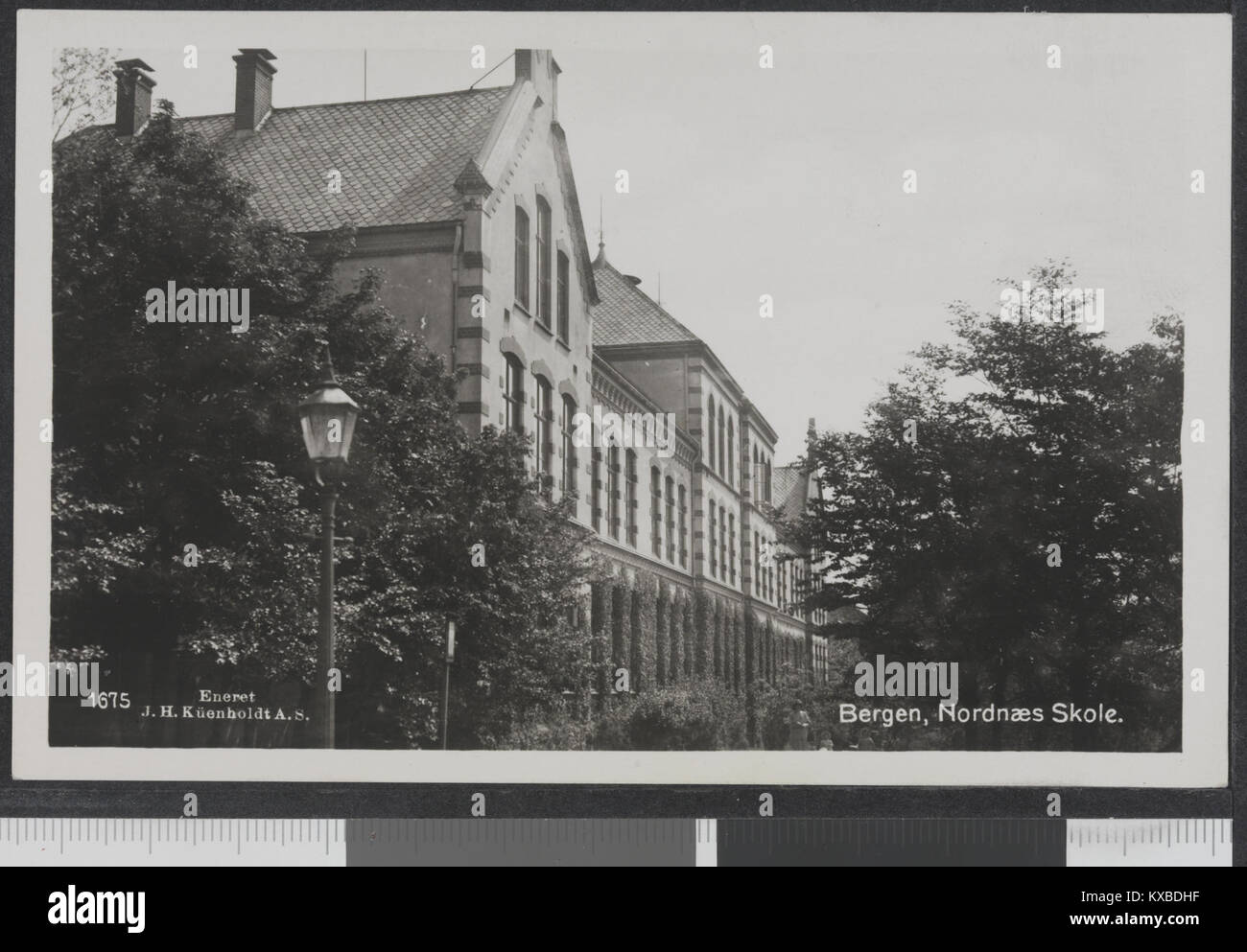 This photo from 1675 shows the Nordnæs School in Bergen, Norway. It is ...
