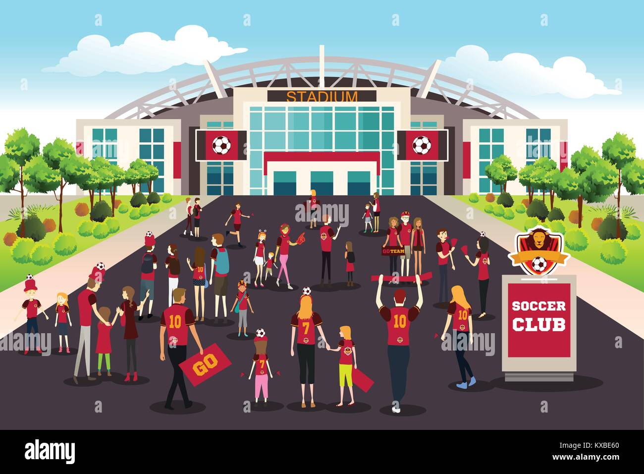 A vector illustration of Soccer Fans Going to Stadium Stock Vector ...