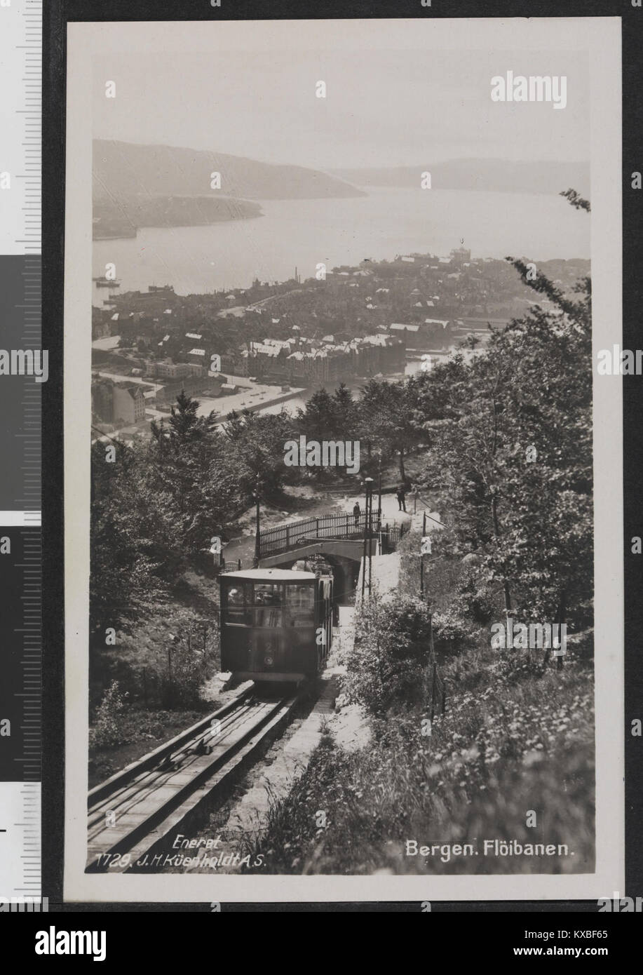 A historic photograph of the Flåbanen railway in Bergen, Norway, taken ...