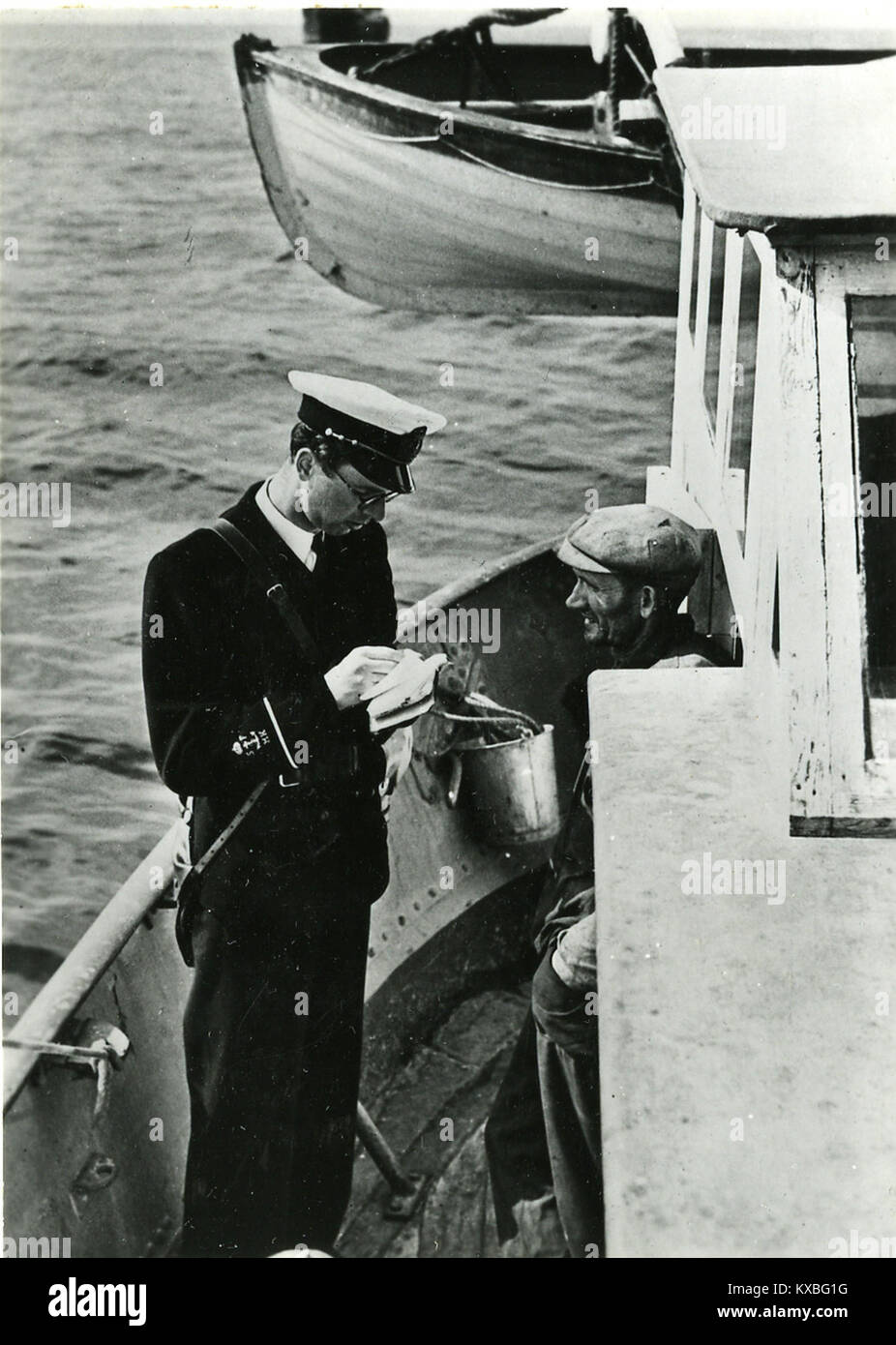 A World War II image depicting maritime control and naval inspection ...
