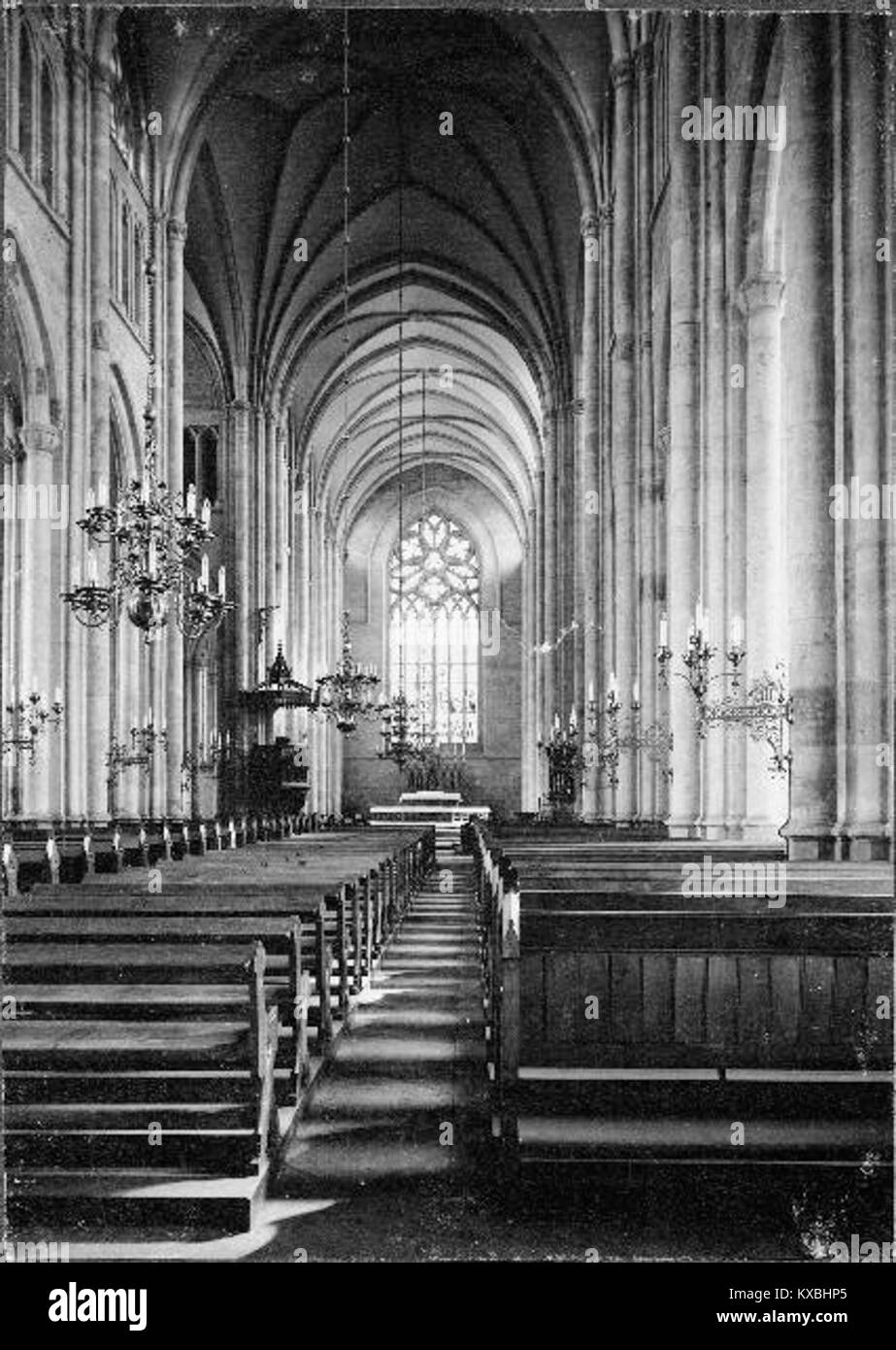 Interior view of Skara Cathedral showing the Gothic vaults, stone ...