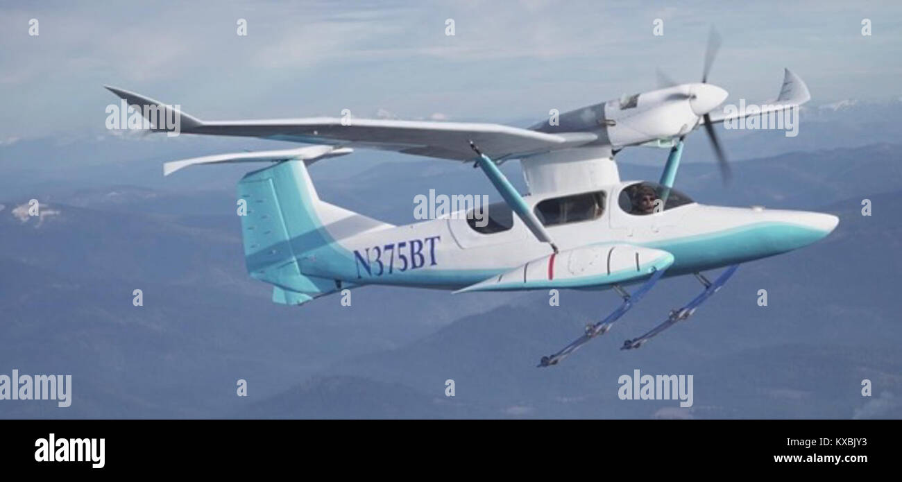 A SkiGull aircraft, designed for water landing, is seen in flight with ...