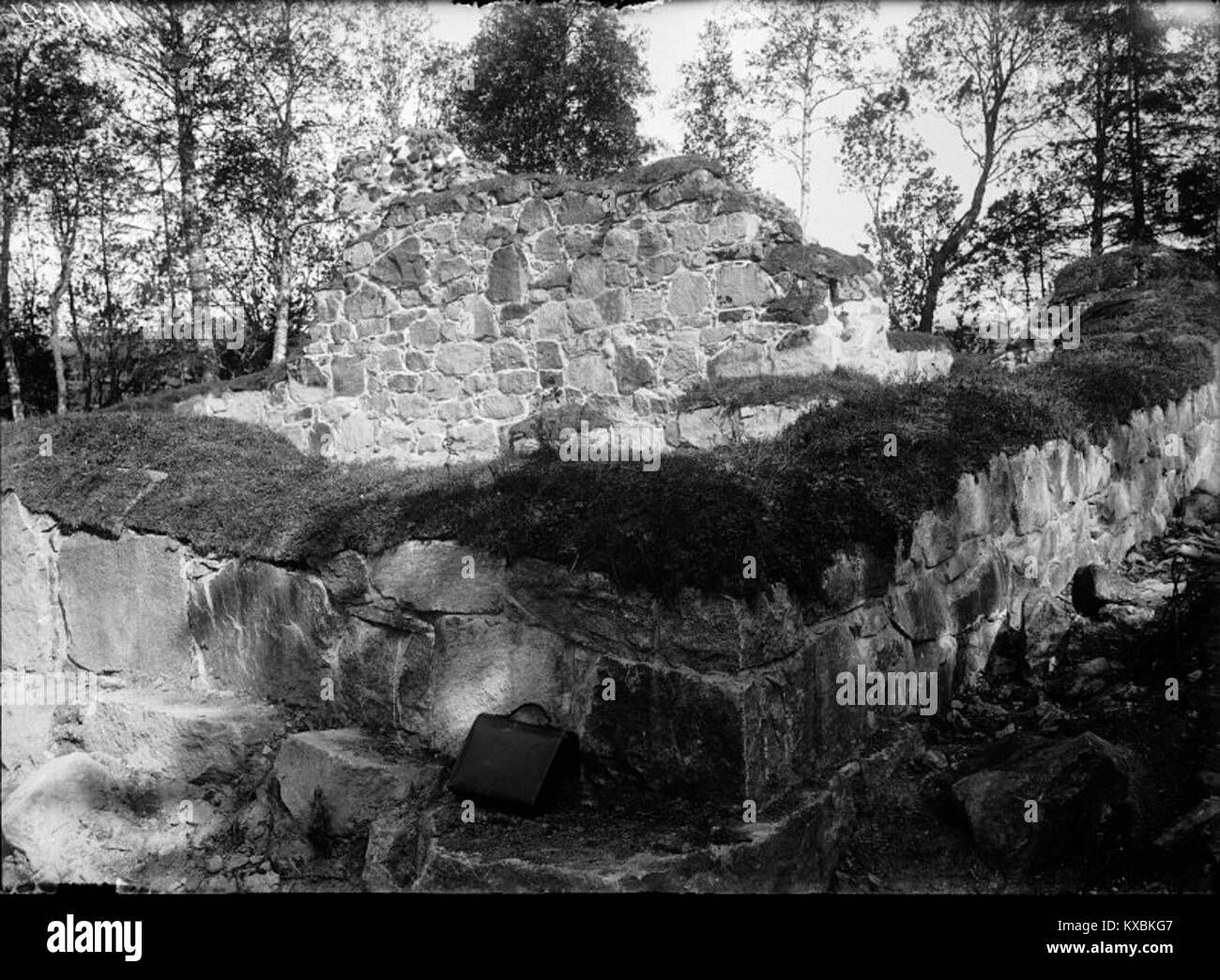 The ruins of Sankt Olofs Chapel in Skog, Sweden, preserved in the KMB ...