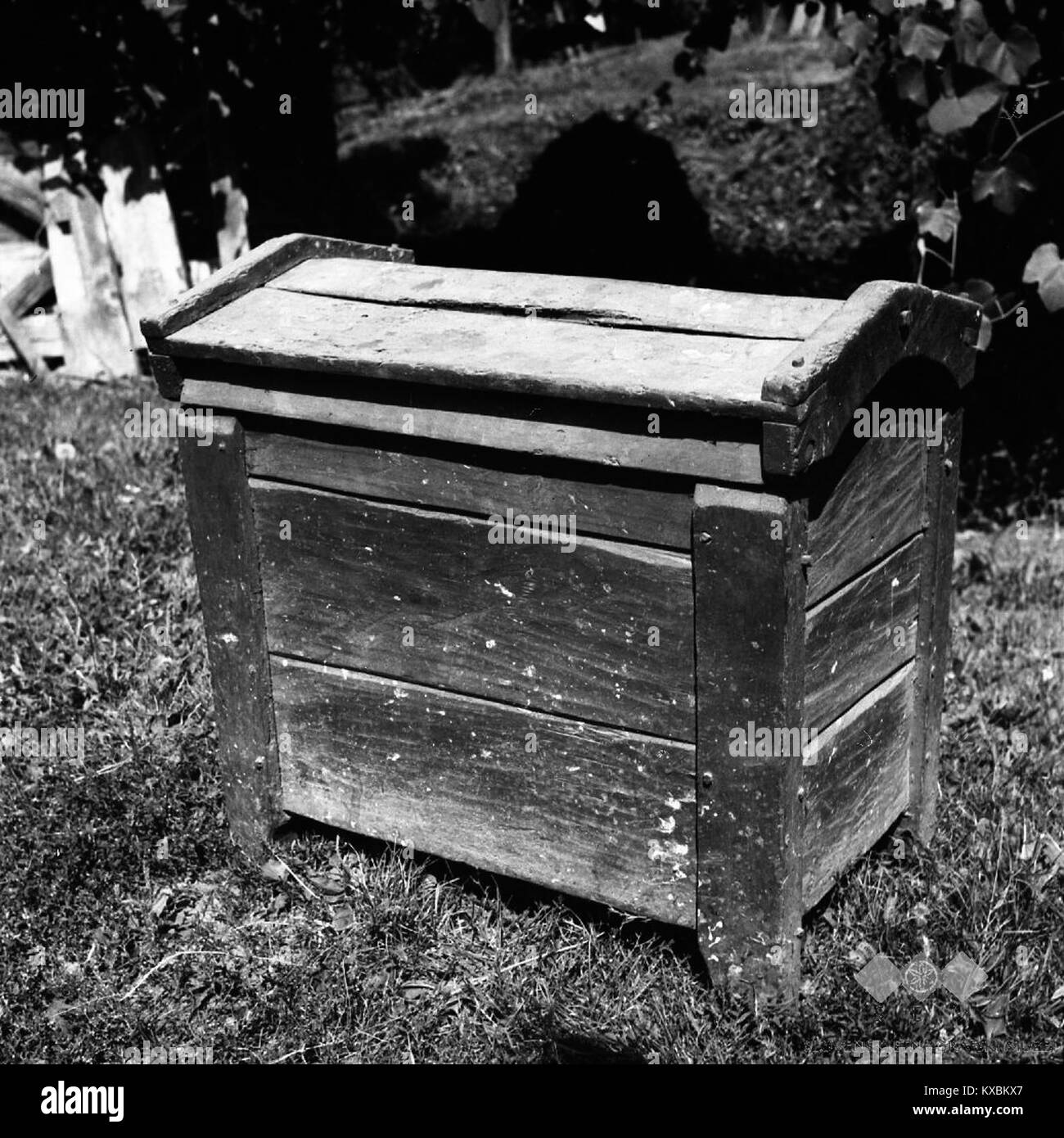 This image depicts a 1961 wooden grain chest from Hrastno, illustrating ...