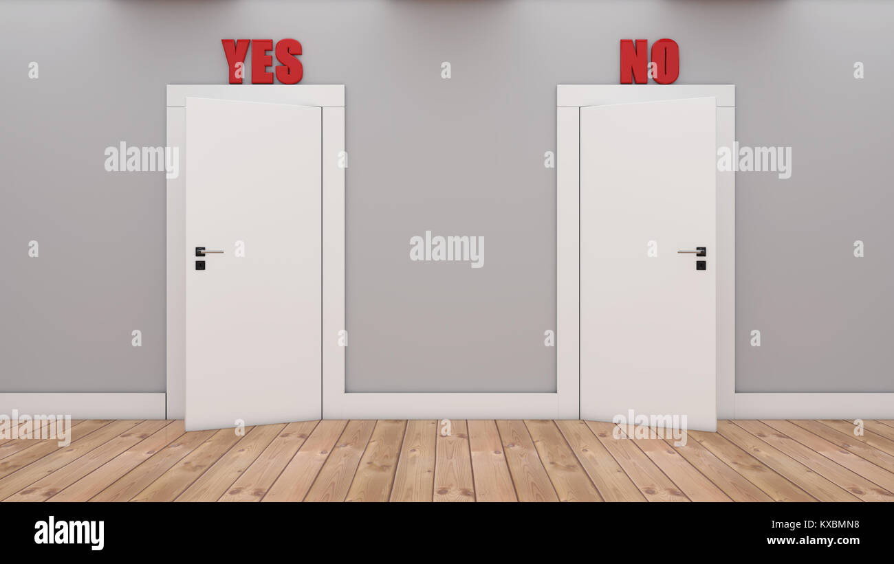 3d render Doors with decision Yes and No Stock Photo - Alamy