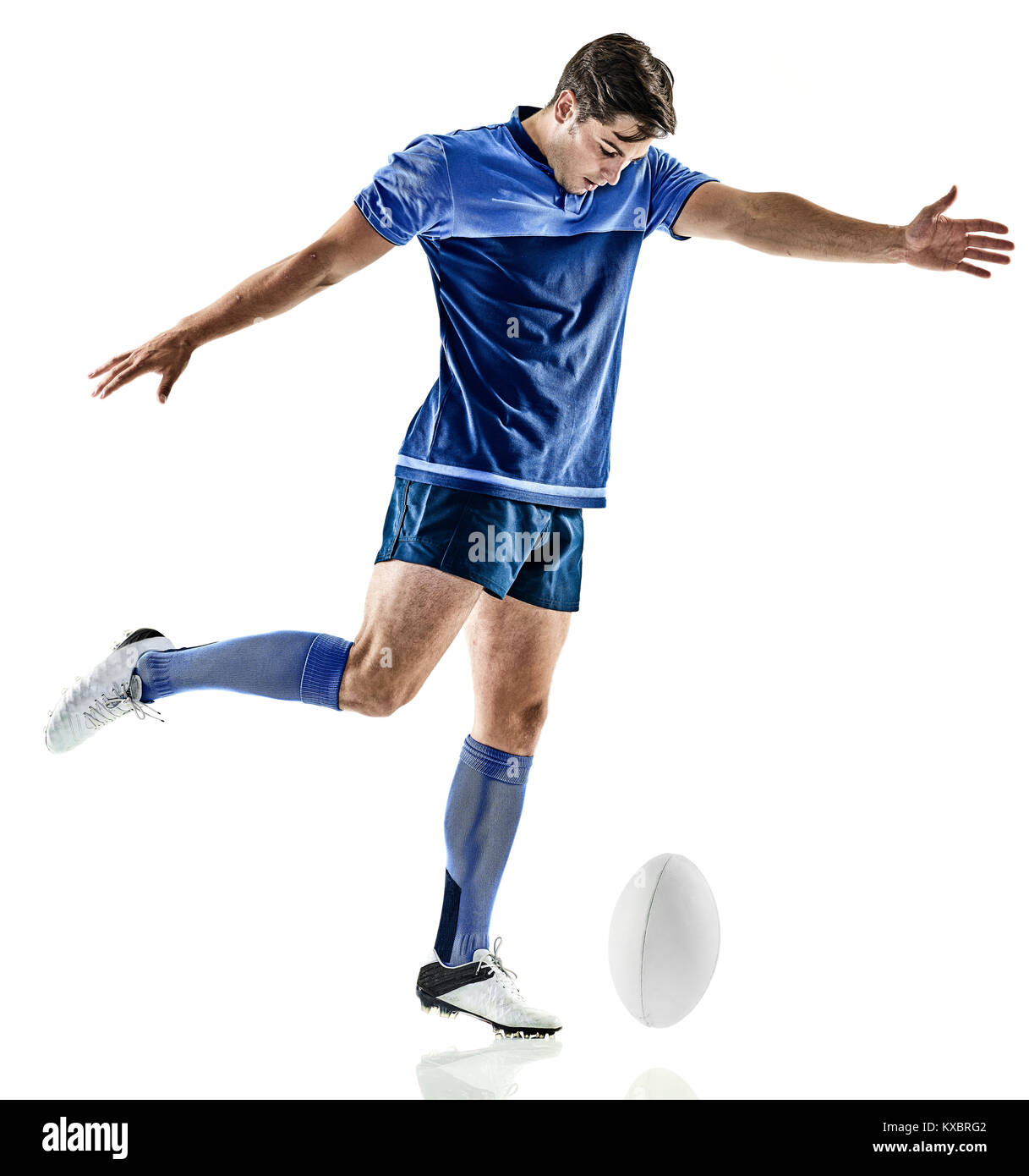 one caucasian rugby player man studio isolated on white background ...