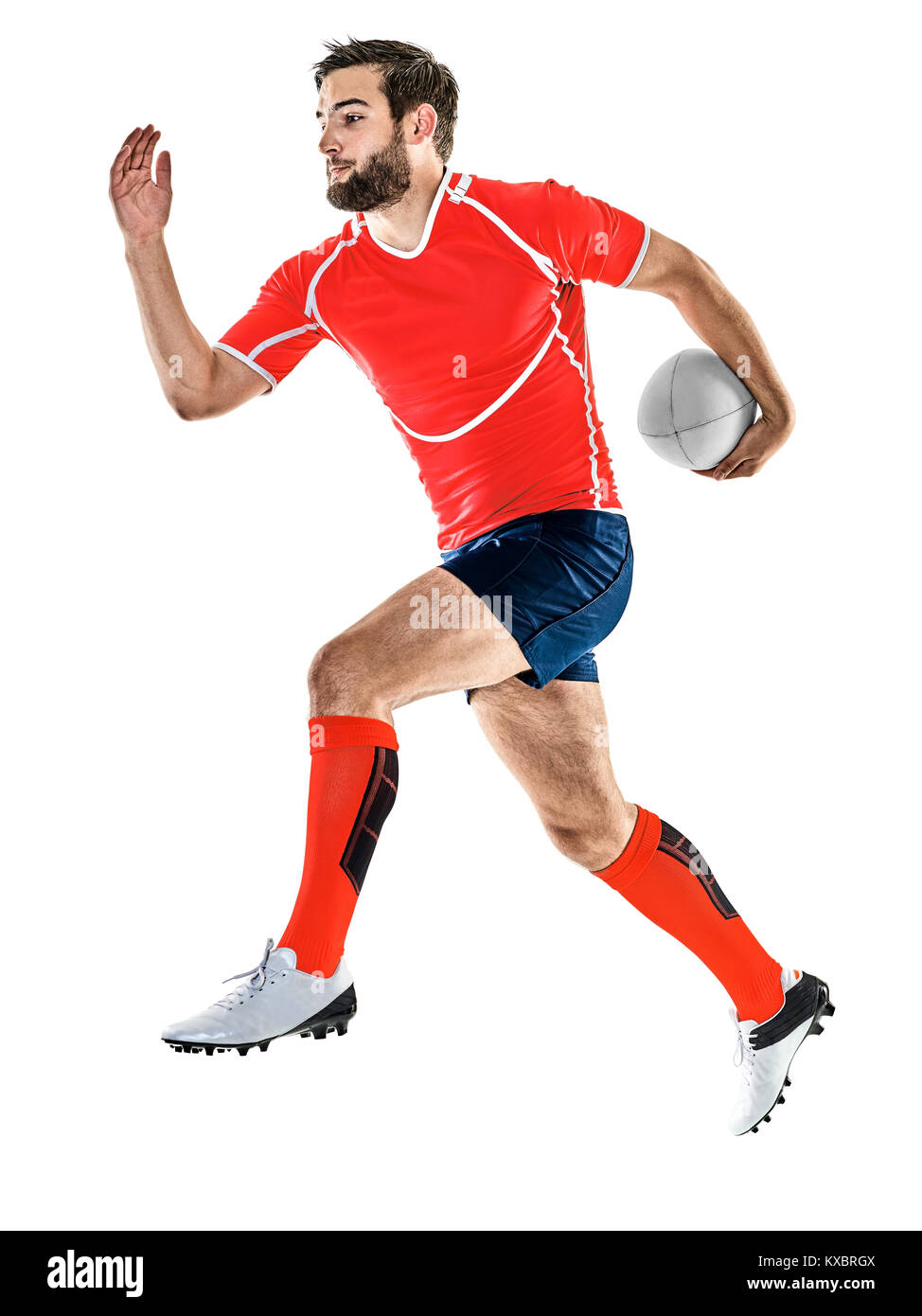 one caucasian rugby player man studio isolated on white background ...