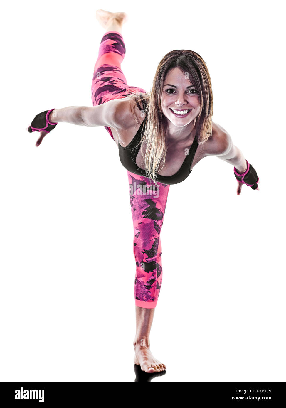 one caucasian woman exercising fitness boxing pilates piloxing ...