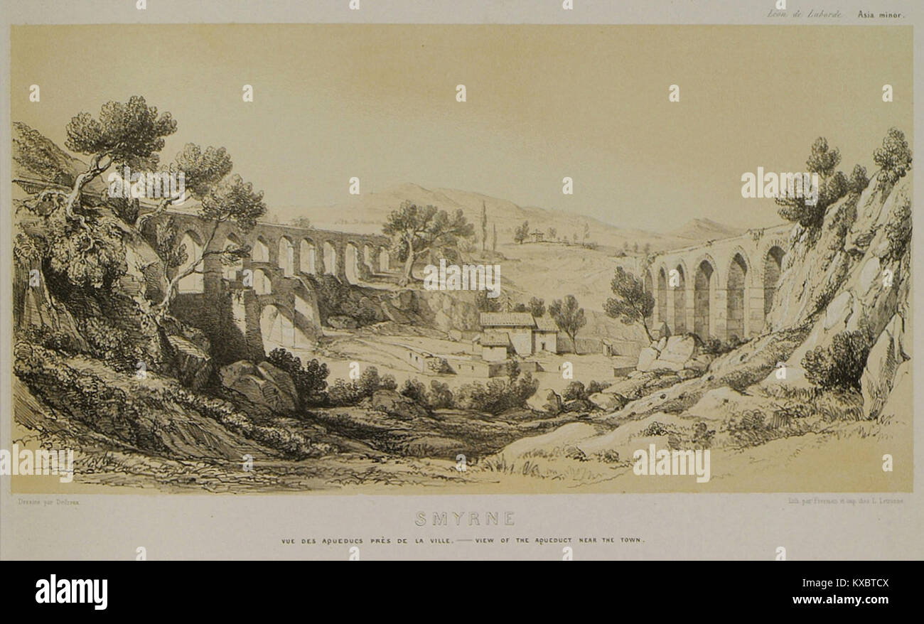 The 1838 illustration by Léon de Laborde shows Roman aqueducts in the ...