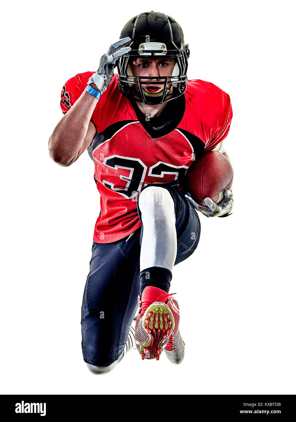 one american football player man studio isolated on white background ...