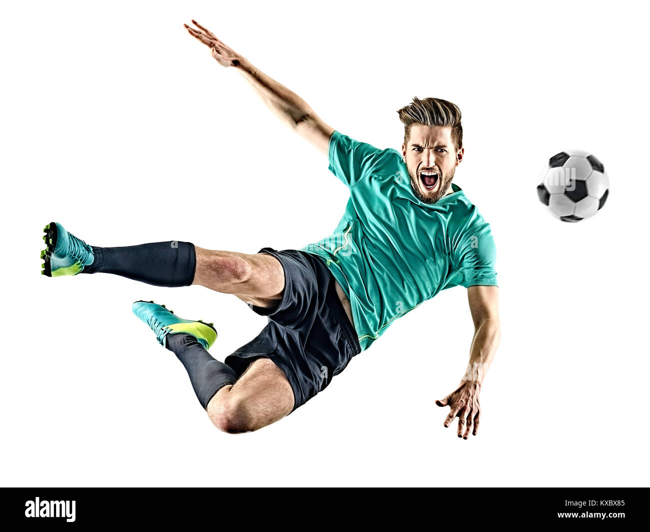 one caucasian soccer player man isolated on white background Stock ...