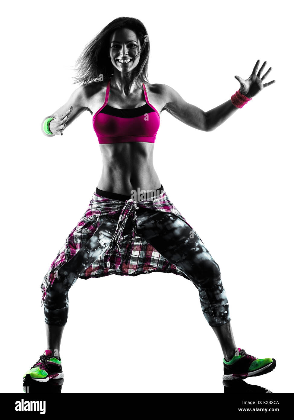 one caucasian woman zumba fitness exercises dancer dancing isolated in ...