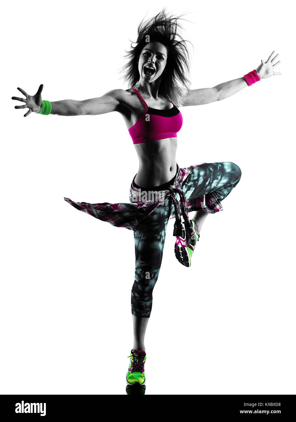 one caucasian woman zumba fitness exercises dancer dancing isolated in ...