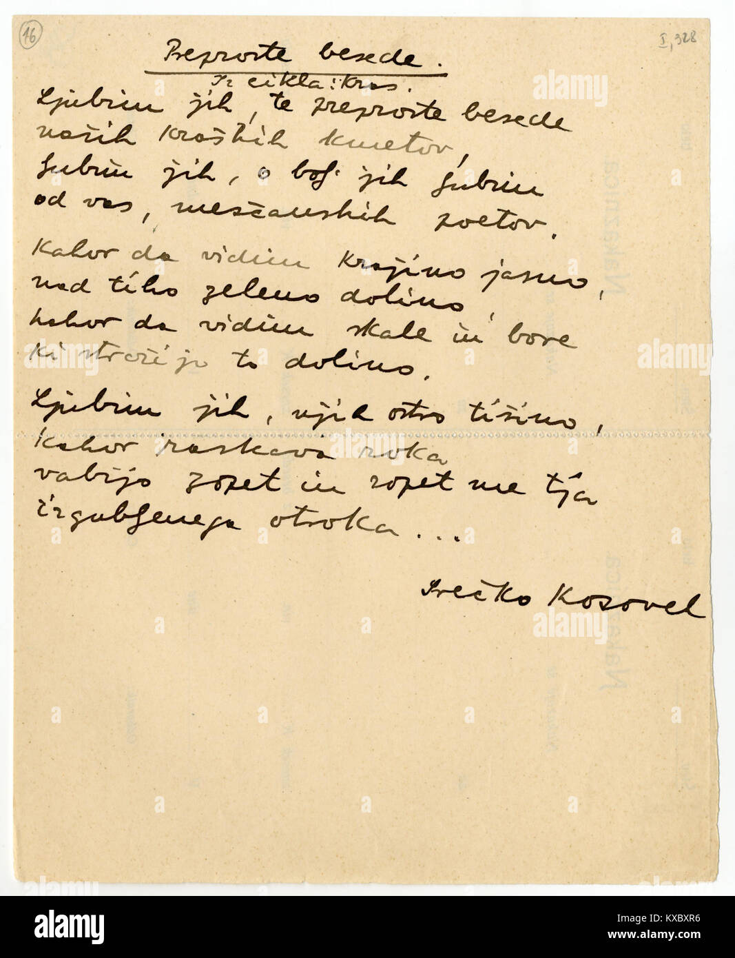 A literary work by Srecko Kosovel, titled 'Preproste besede', exploring ...