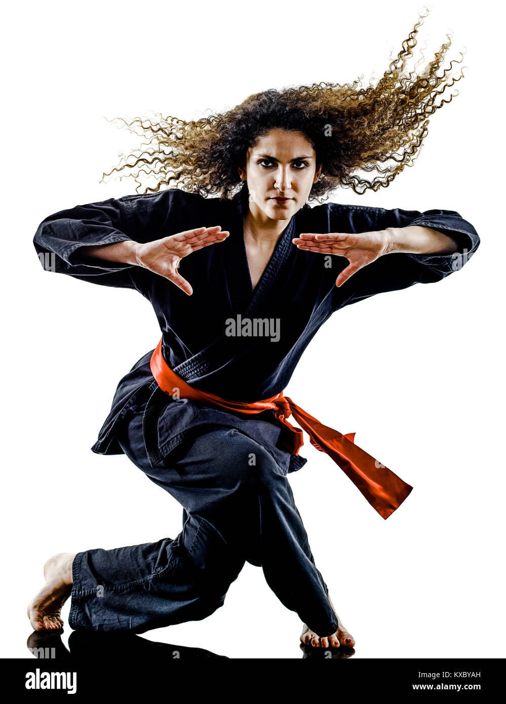 one caucasian woman practicing martial arts Kung Fu Pencak Silat in ...