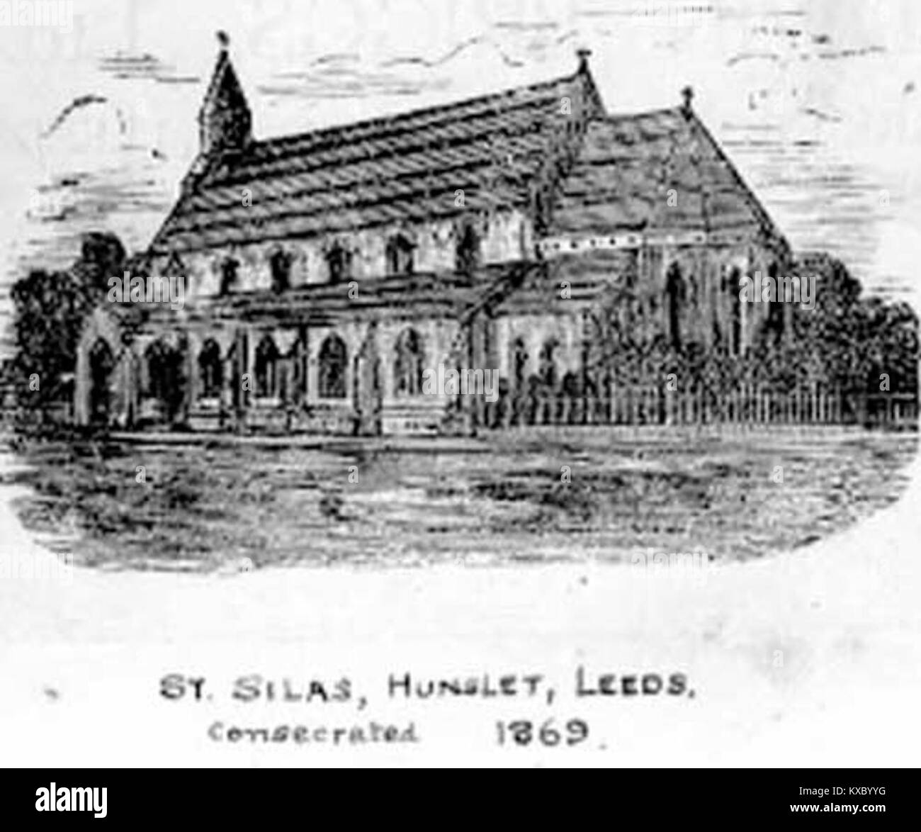 A historical drawing of St. Silas Church in Hunslet, highlighting ...