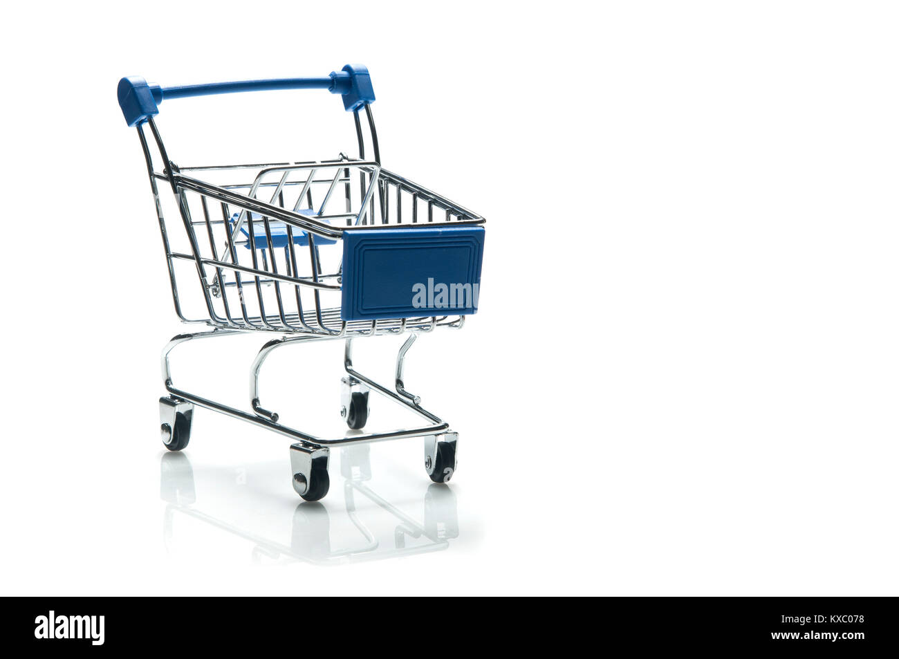 Shopping cart with blue details isolated on white background with copy ...