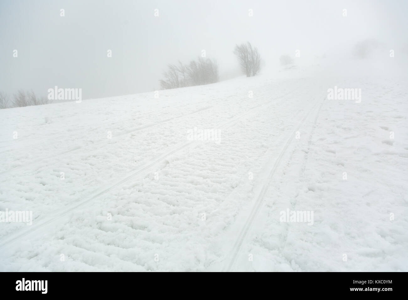 Traces of the snowmobile Stock Photo - Alamy