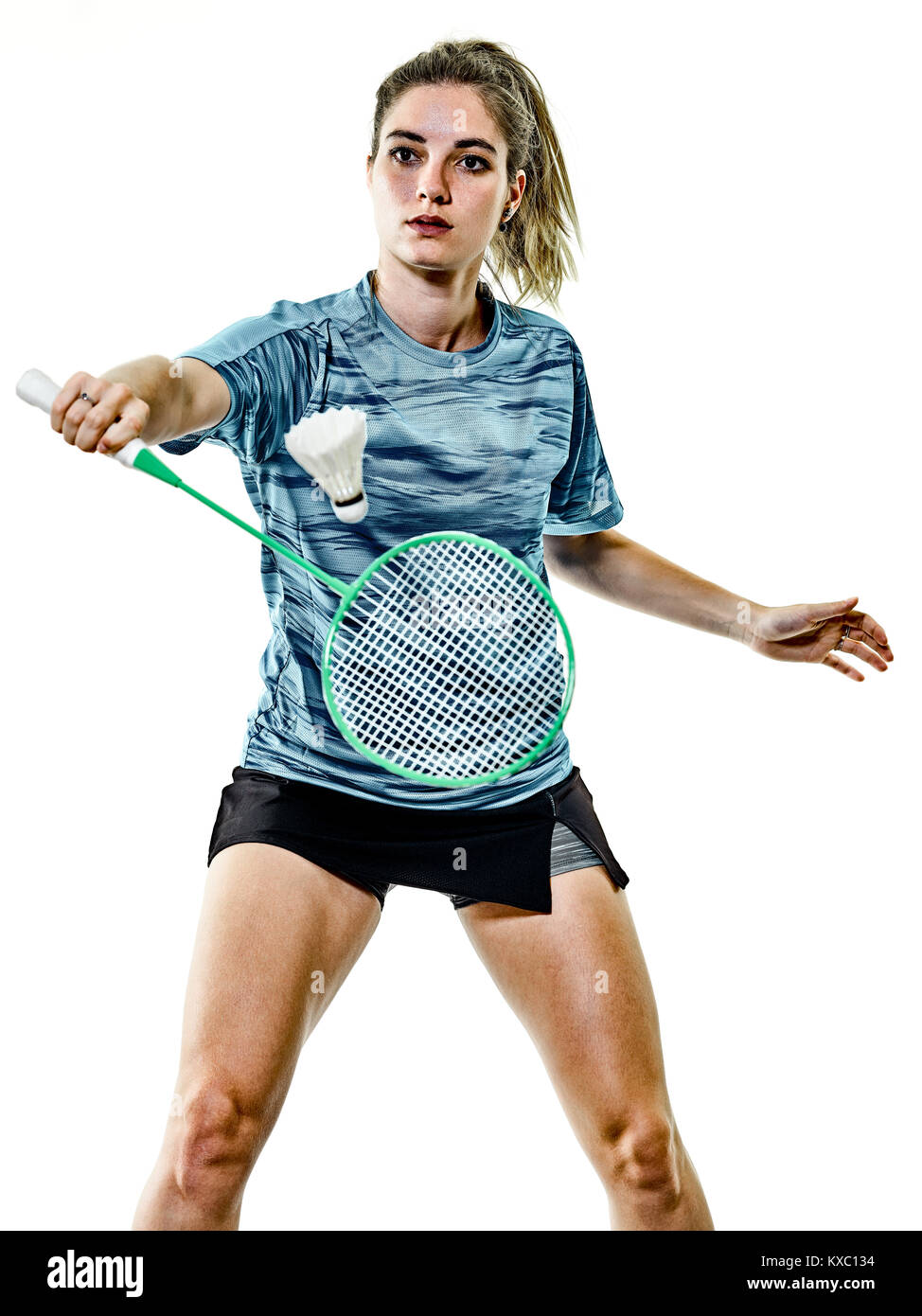 one caucasian young teenager girl woman playing Badminton player ...