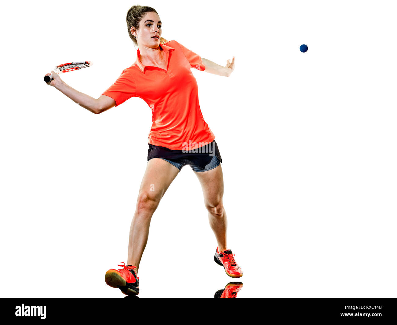 one caucasian young teenager girl woman playing Squash player isolated ...